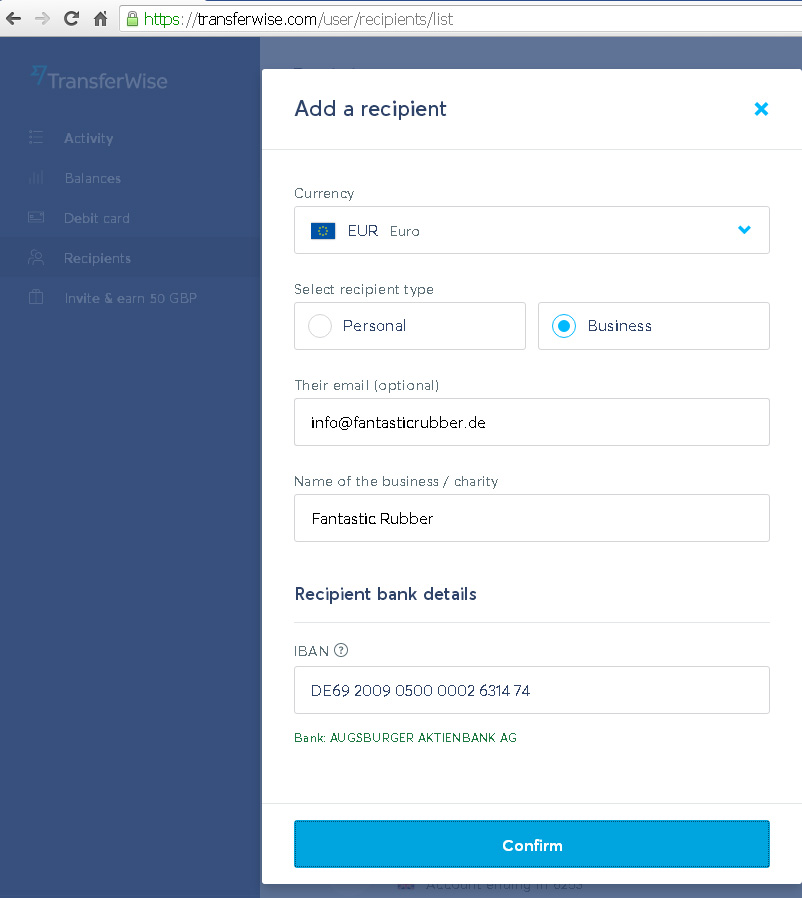 TransferWise - new recipient