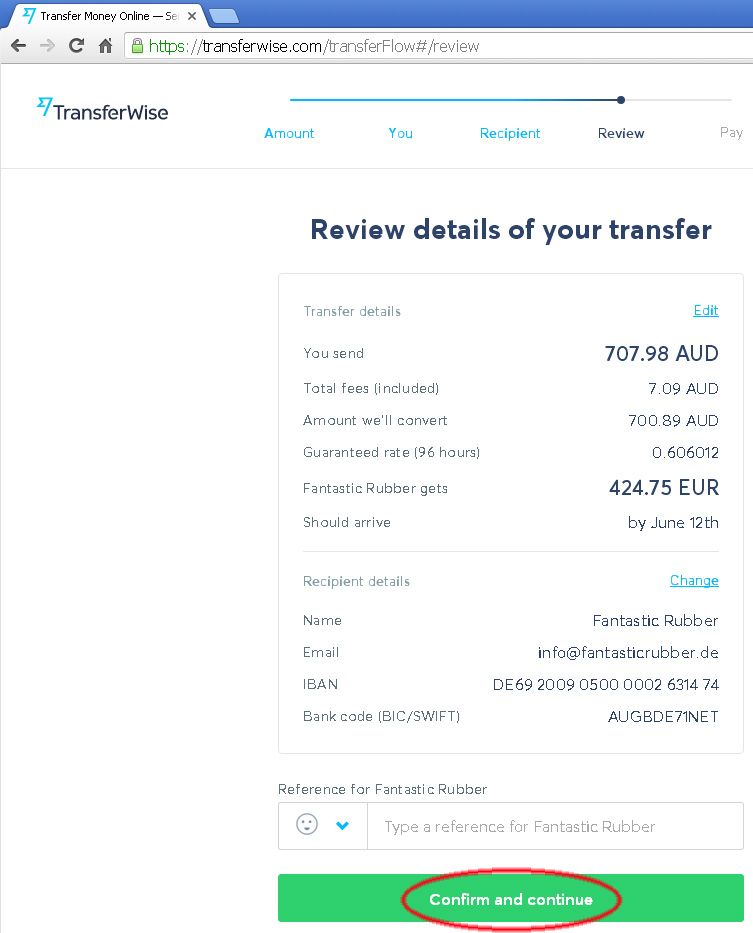 TransferWise - new recipient